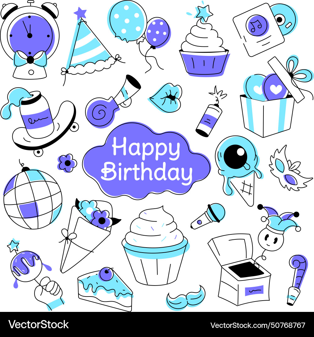 Party doodle with sweet delights decorative Vector Image