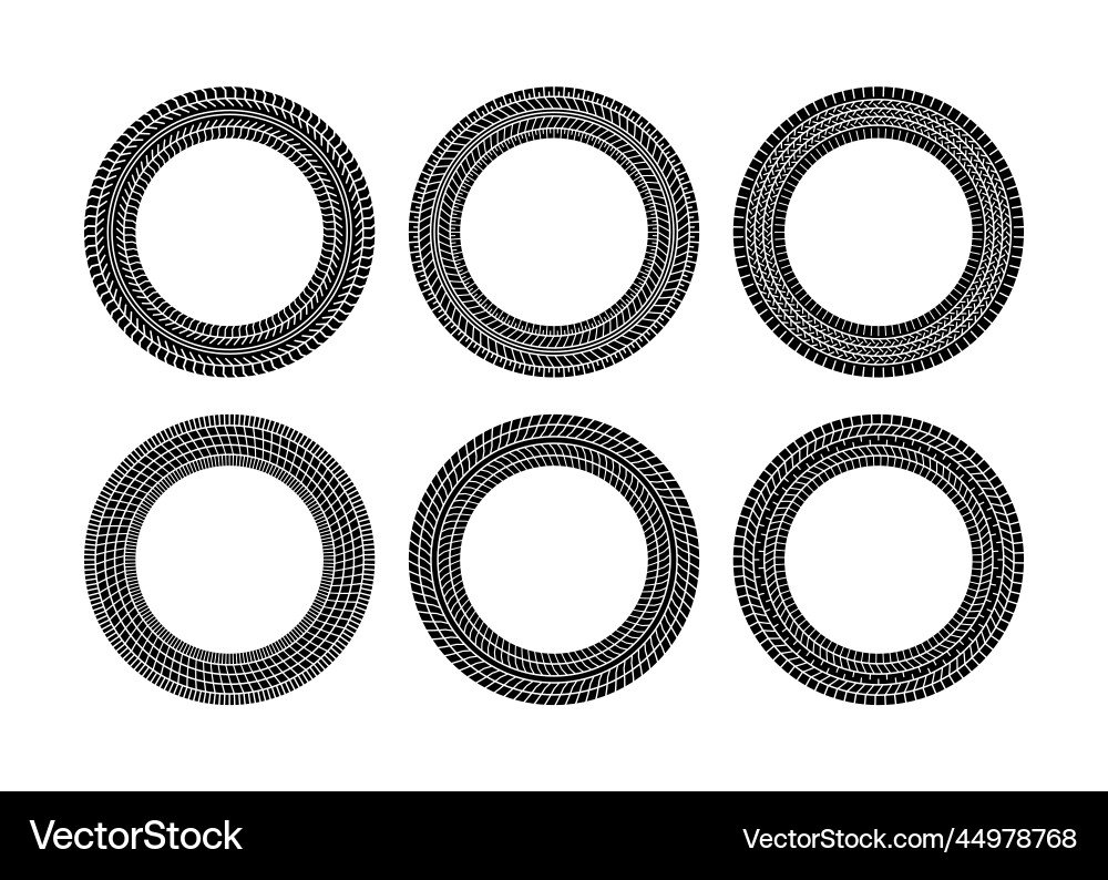 Auto tire tread circle frames set car Royalty Free Vector