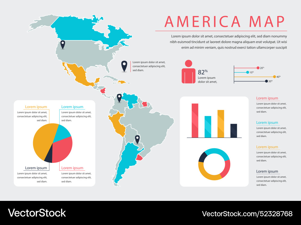 Flat america map infographic Royalty Free Vector Image
