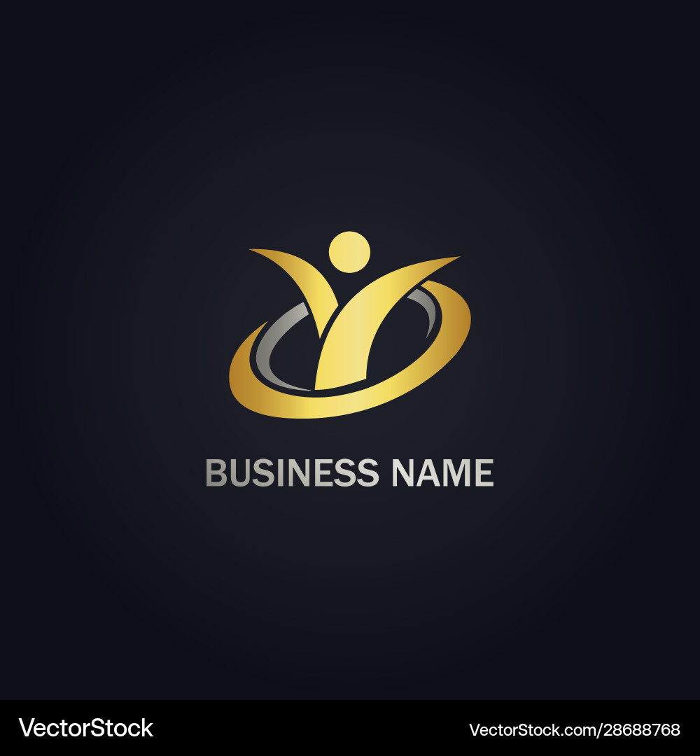Happy man winner gold logo Royalty Free Vector Image