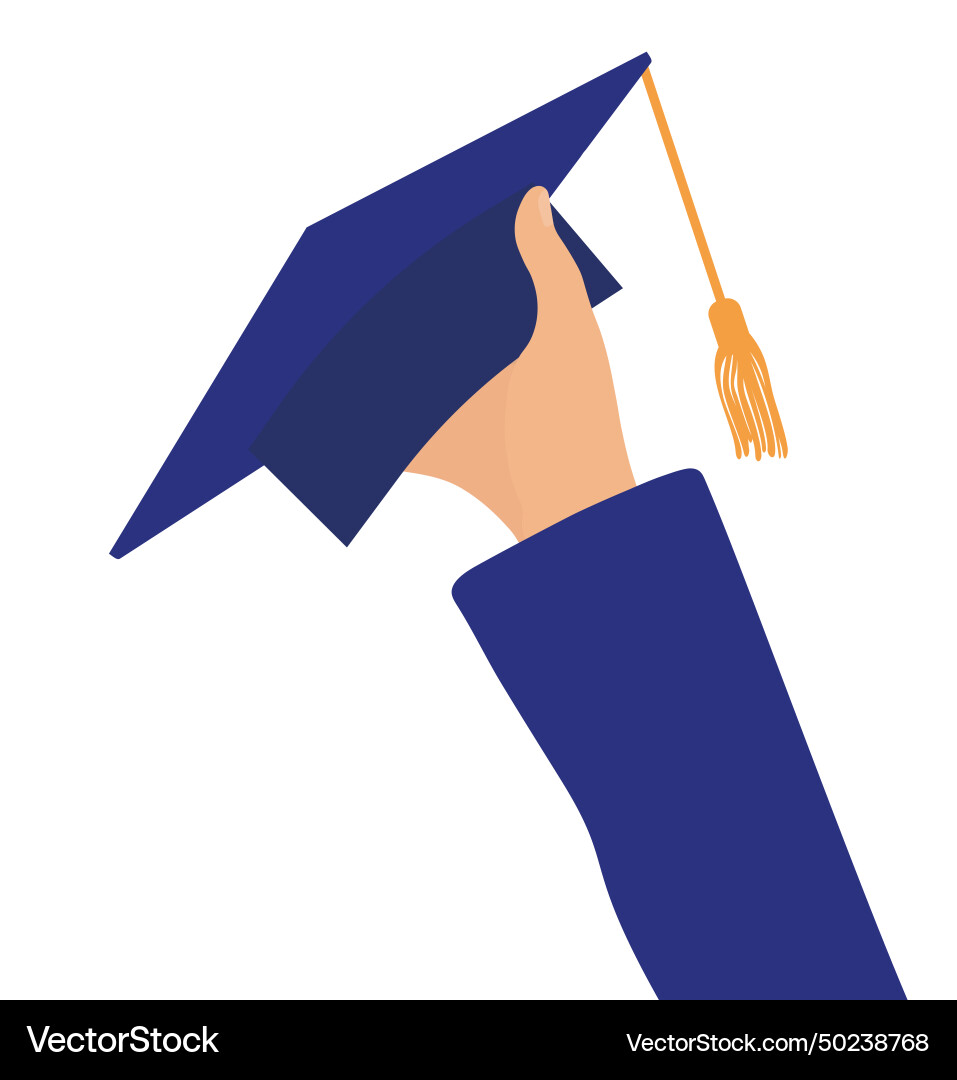 Human hand holding graduation cap Royalty Free Vector Image