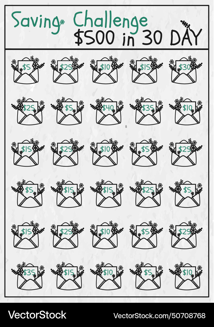 Savings challenge 500 dollars goal Royalty Free Vector Image