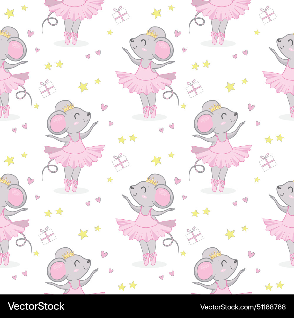 Seamless pattern mouse ballerina cute Royalty Free Vector
