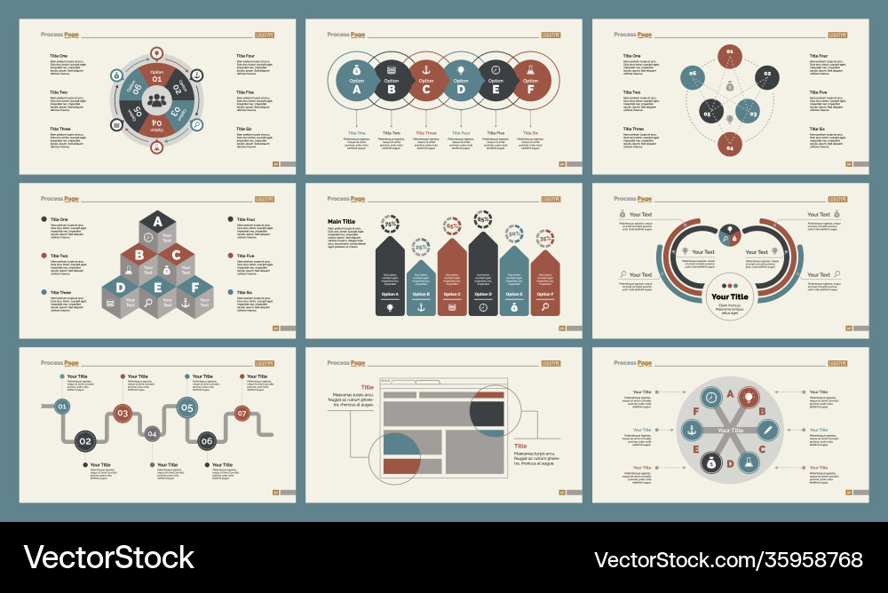 Six teamwork charts slide templates set Royalty Free Vector