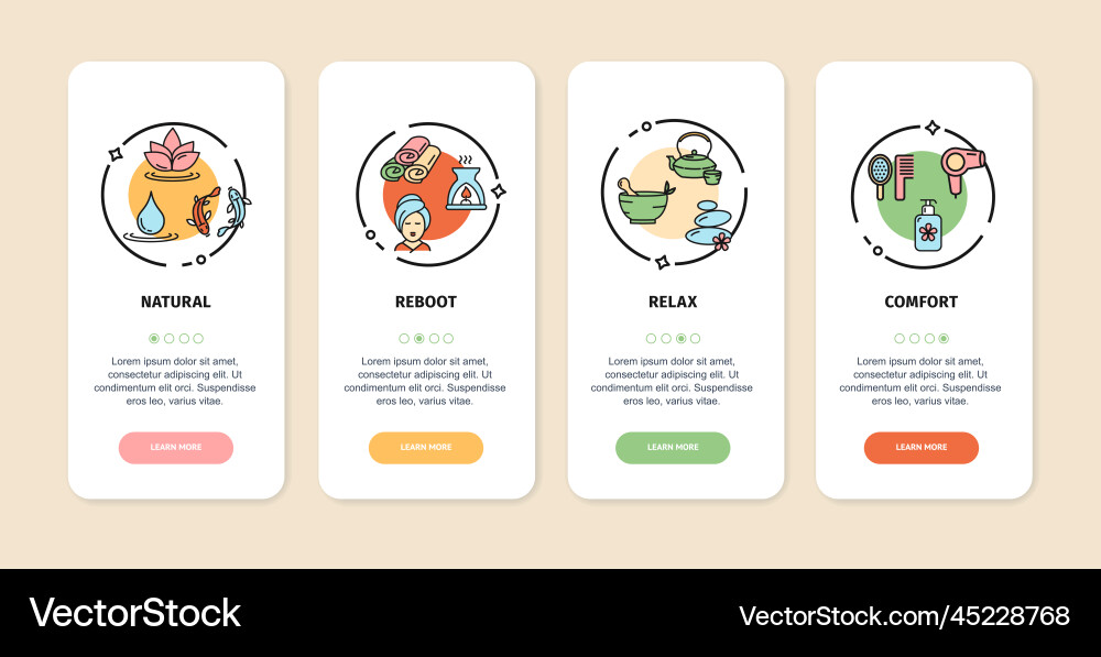 Spa app screens cards set Royalty Free Vector Image