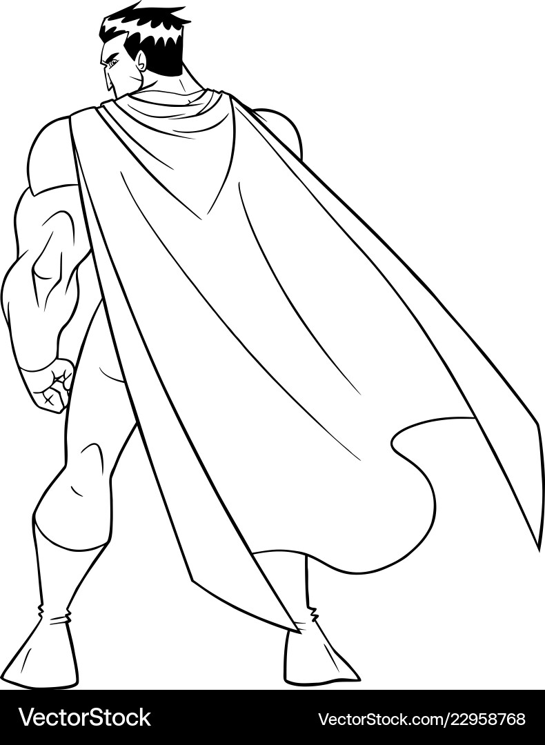 Superhero Kampfmodus zurück Linie Kunst Vektorbild