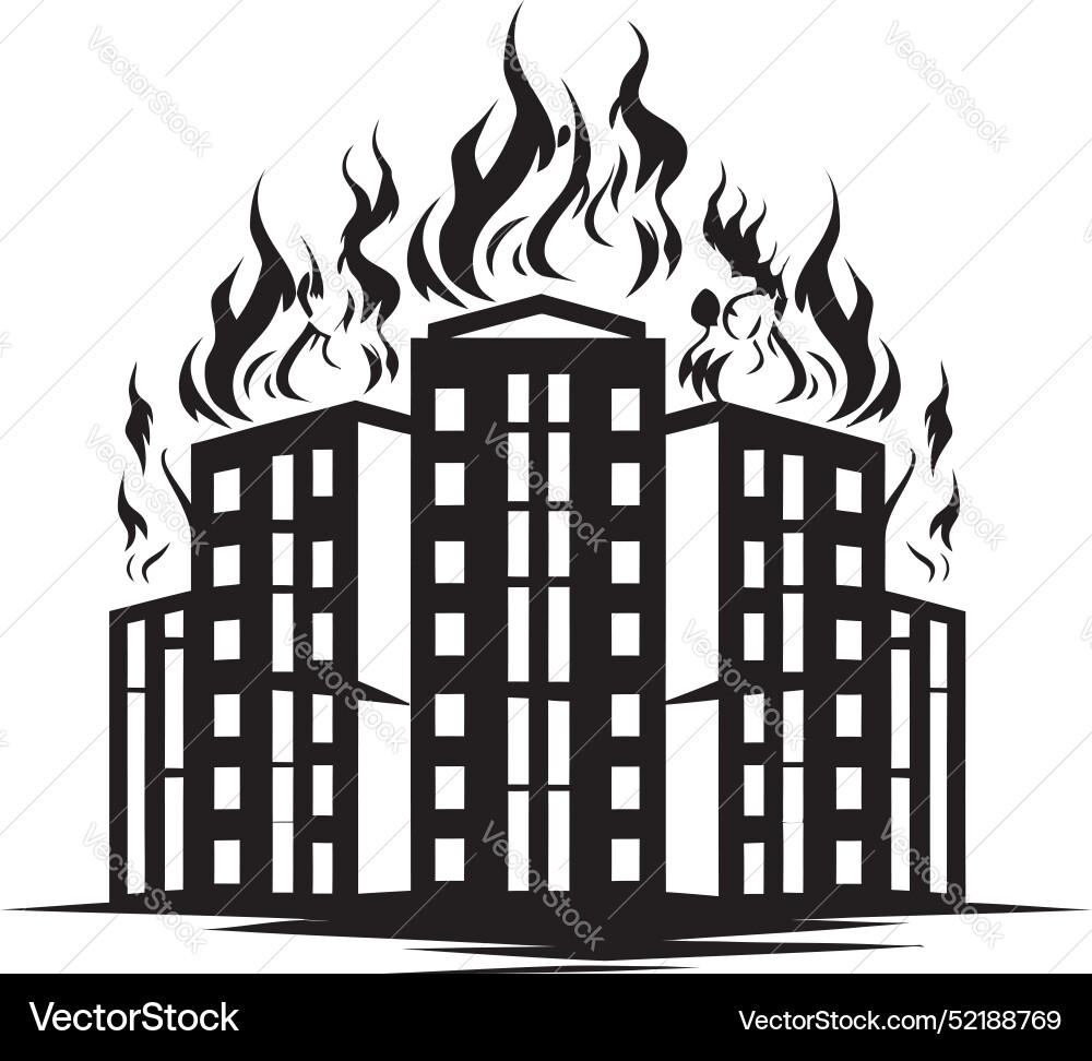 Blaze emblem building on fire black logo icon Vector Image