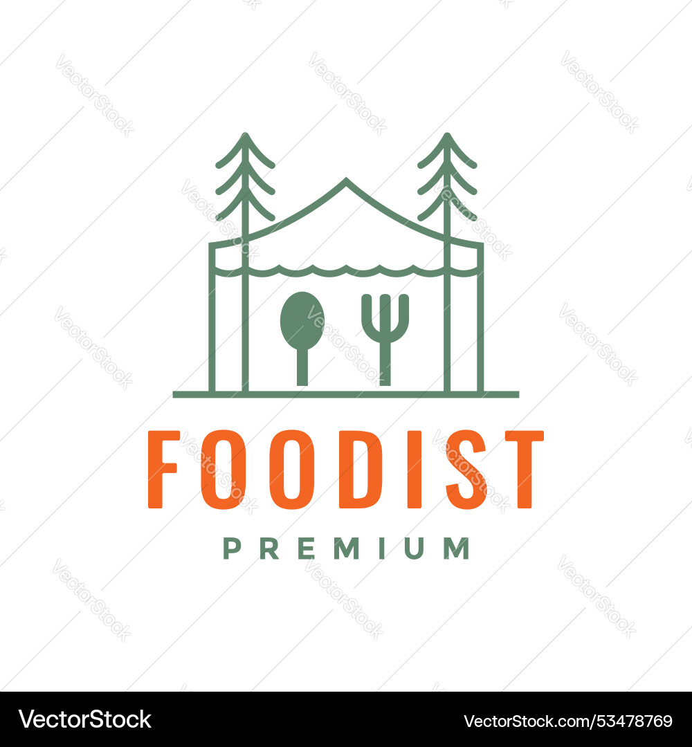 Camp tent food line logo design Royalty Free Vector Image