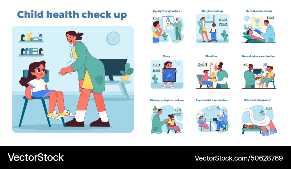 Child health check up set Royalty Free Vector Image