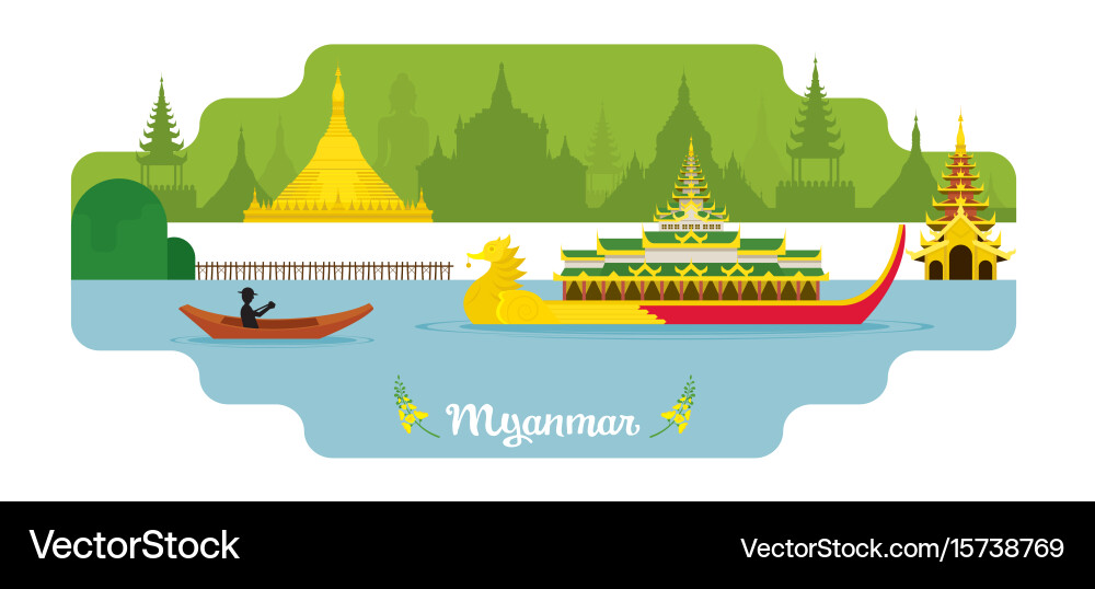 Myanmar travel and attraction landmarks Royalty Free Vector