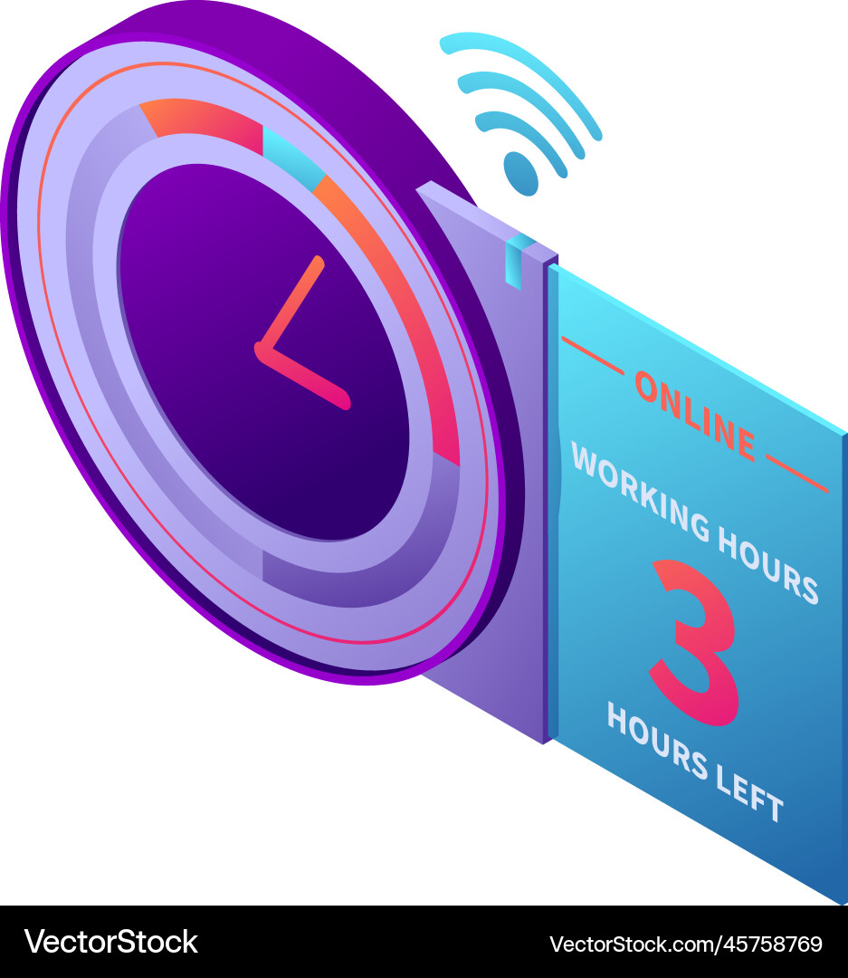 Online work clock composition Royalty Free Vector Image