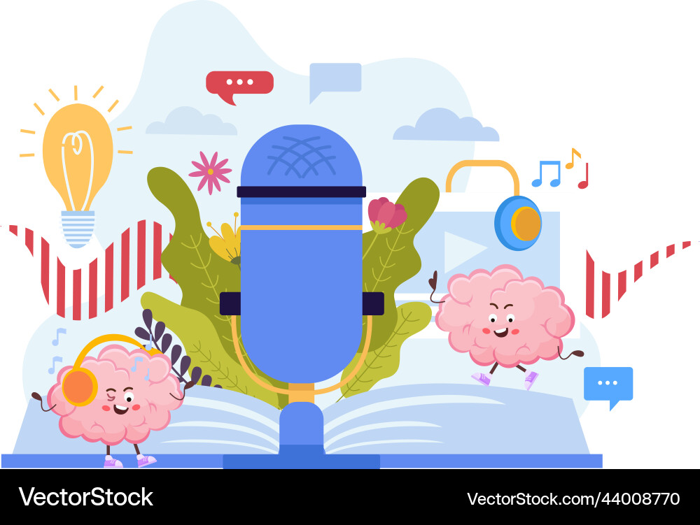 Cartoon brain flat composition Royalty Free Vector Image