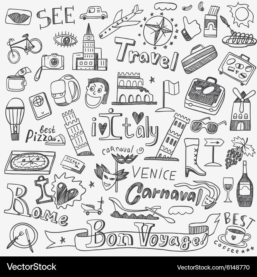 Italy travel doodles Royalty Free Vector Image