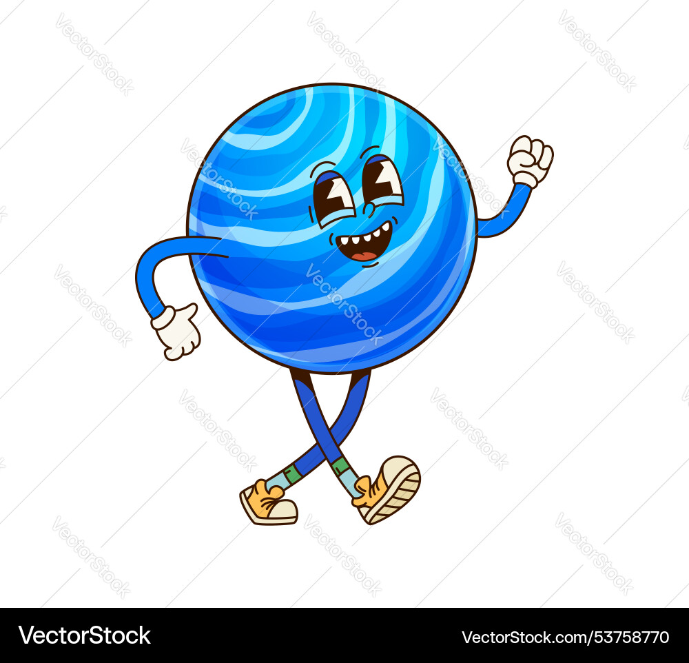 Neptune solar system groovy planet charakter Vektorbild