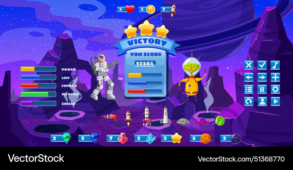 Space game kit set buttons for games and app ui Vector Image