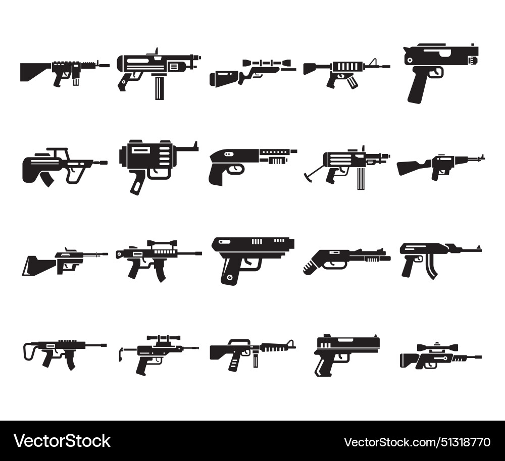 Submachine gun icons Royalty Free Vector Image