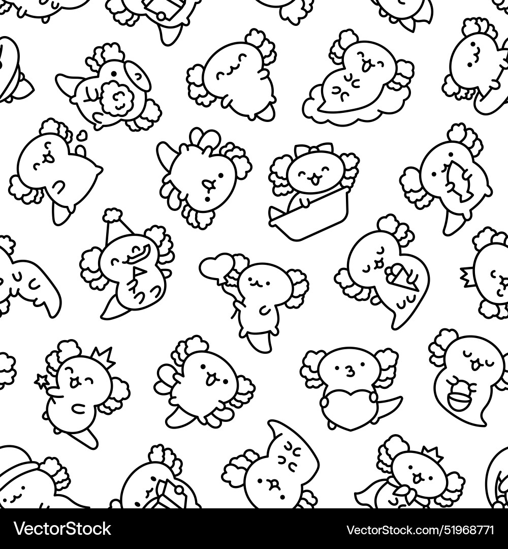 Cute kawaii baby axolotl seamless pattern Vector Image