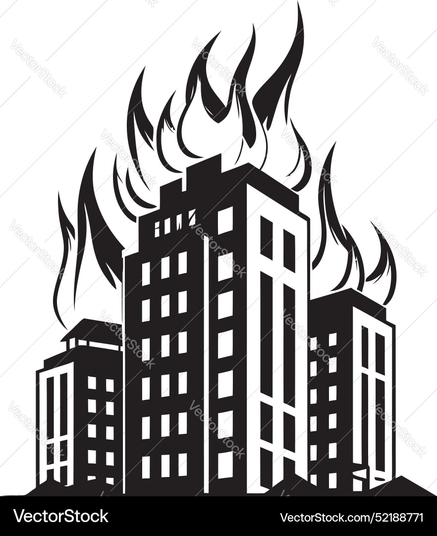 Firestorm alert burning building black logo Vector Image