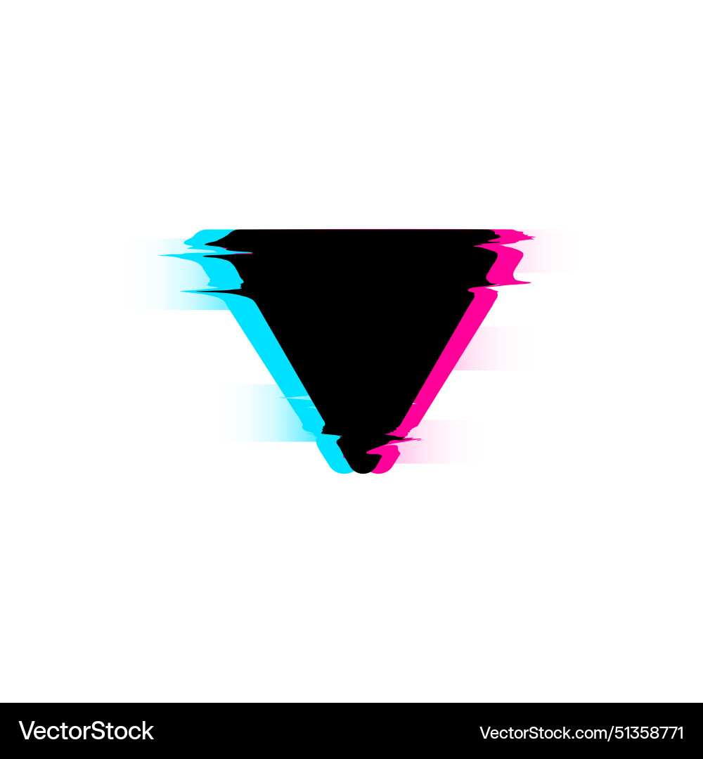 Inverted triangle with neon glitch highlights Vector Image