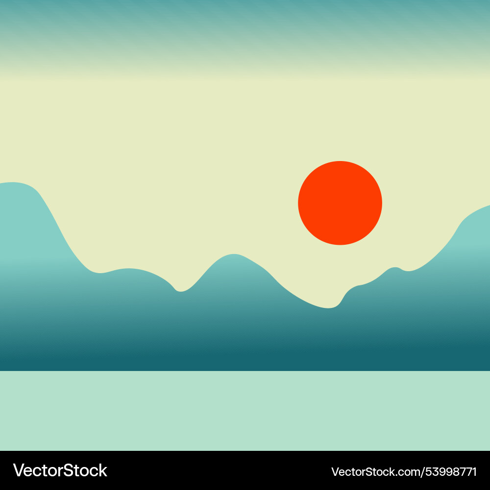 Minimalist landscape with red sun Royalty Free Vector Image