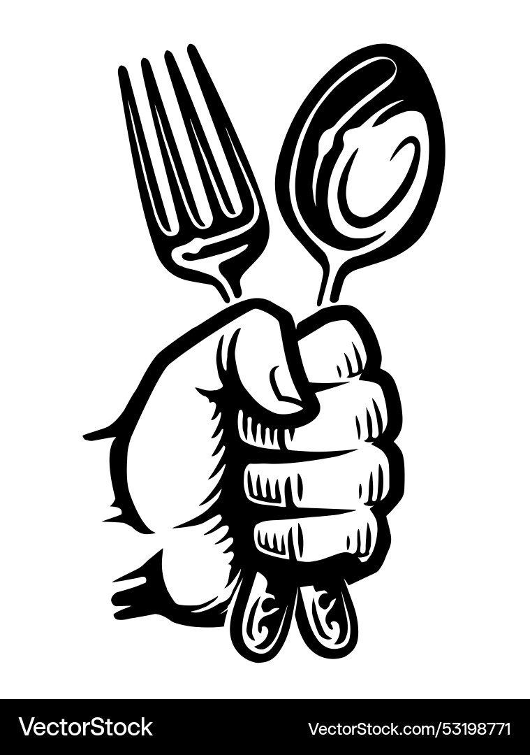 Restaurant diner emblem hand with spoon and fork Vector Image