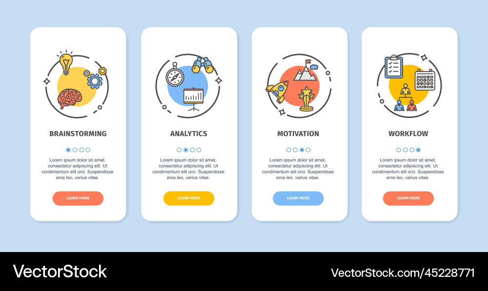 Startup app screens cards set Royalty Free Vector Image