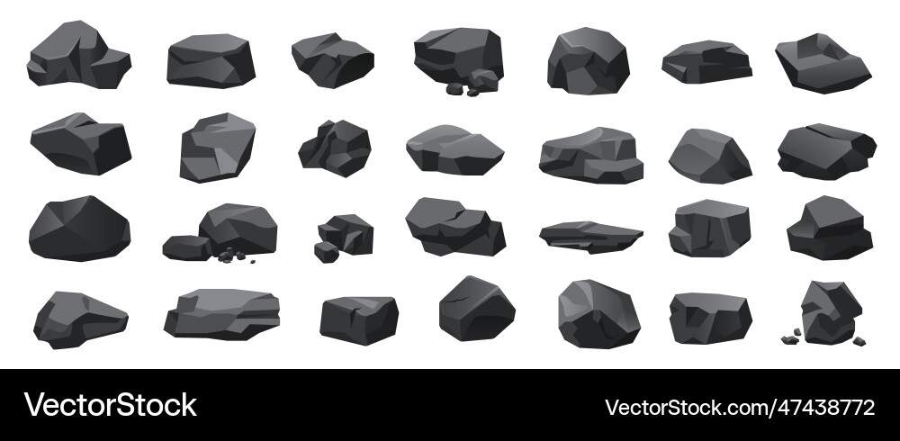Black coal set lumps basalt rocks and anthracite Vector Image