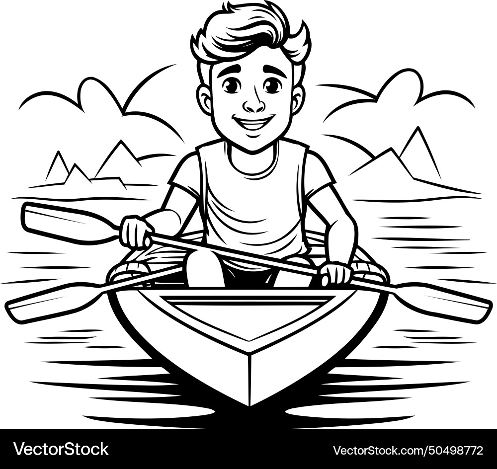Cute boy rowing a boat Royalty Free Vector Image