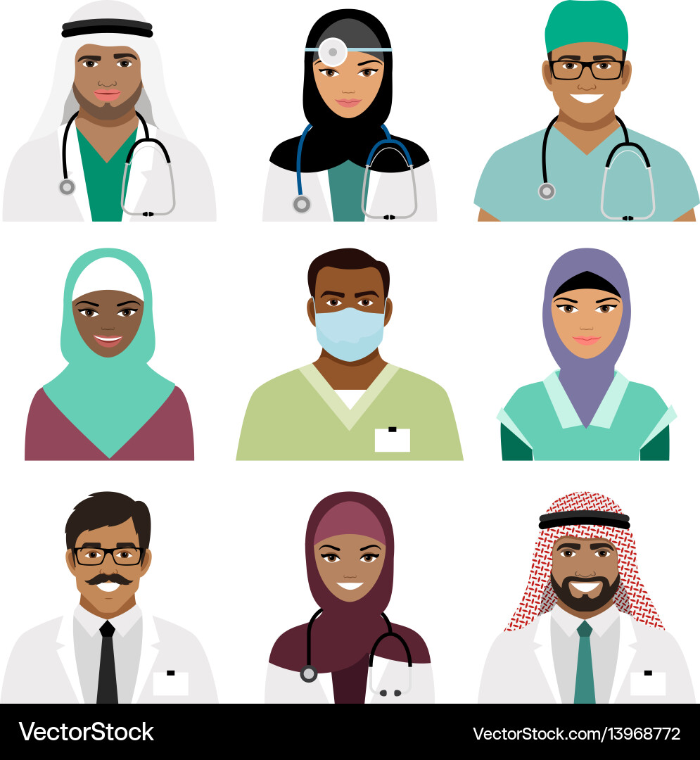 Medical practitioner and nurse face icons Vector Image
