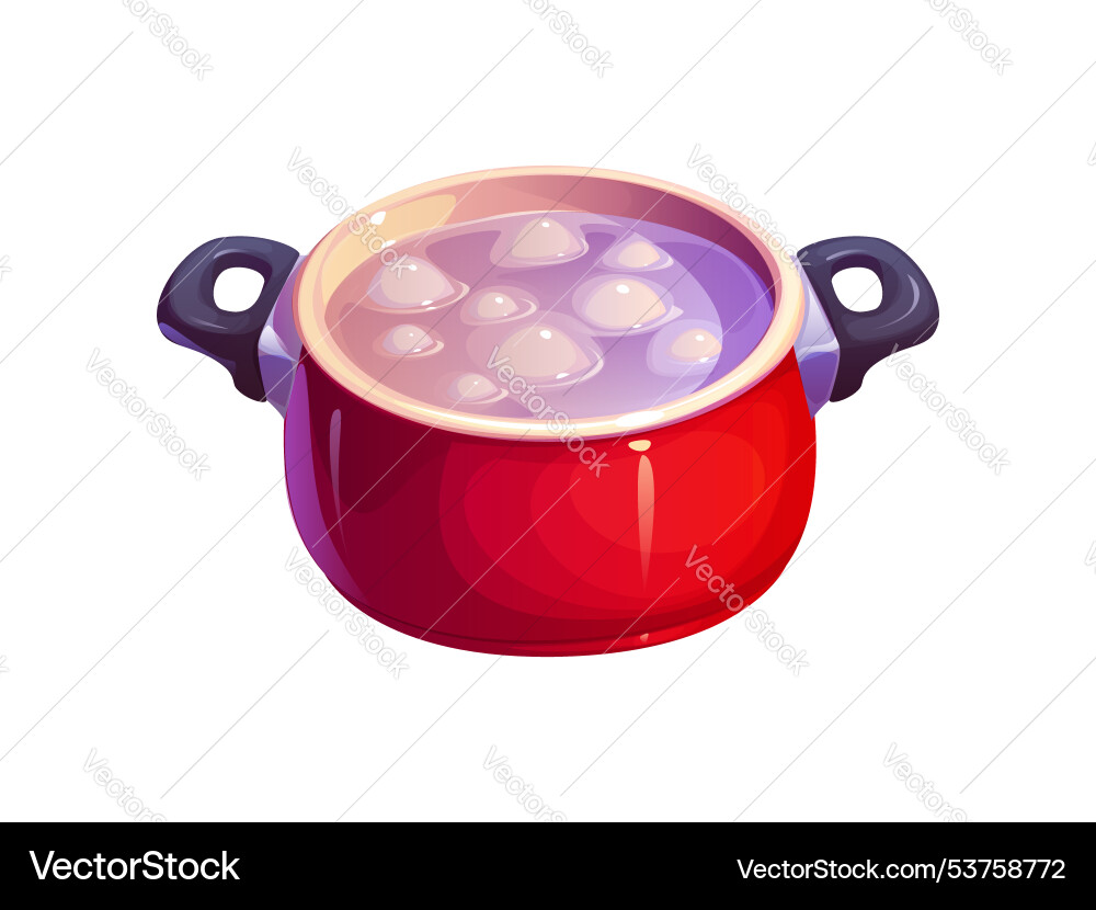 Red pot filled with boiling water cooking process Vector Image