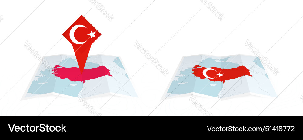 Two versions of an turkey folded map one with a Vector Image