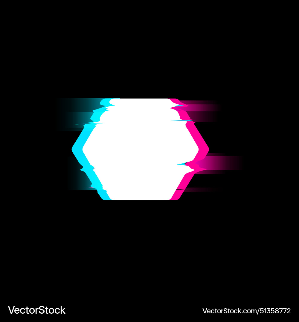 Vivid neon hexagonal glitch frame Royalty Free Vector Image