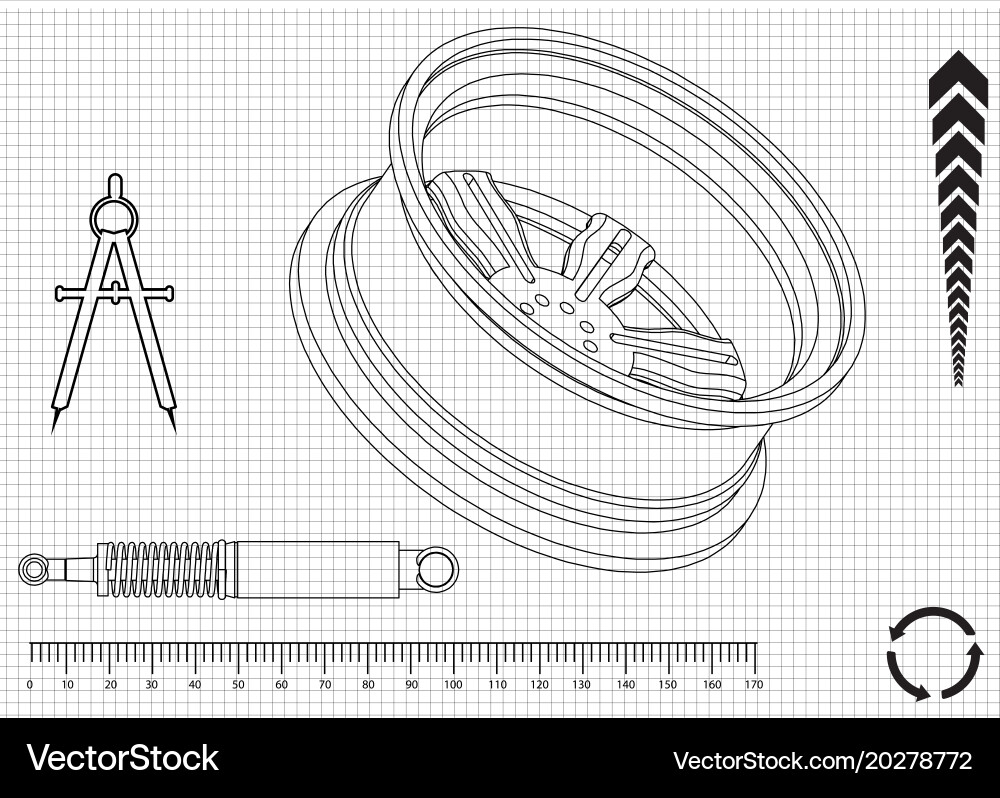 Wheel and shock absorber on a white Royalty Free Vector