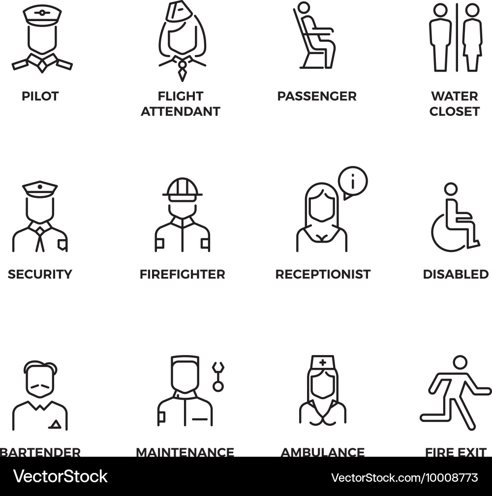 Aviation staff linear icons pilot Royalty Free Vector Image
