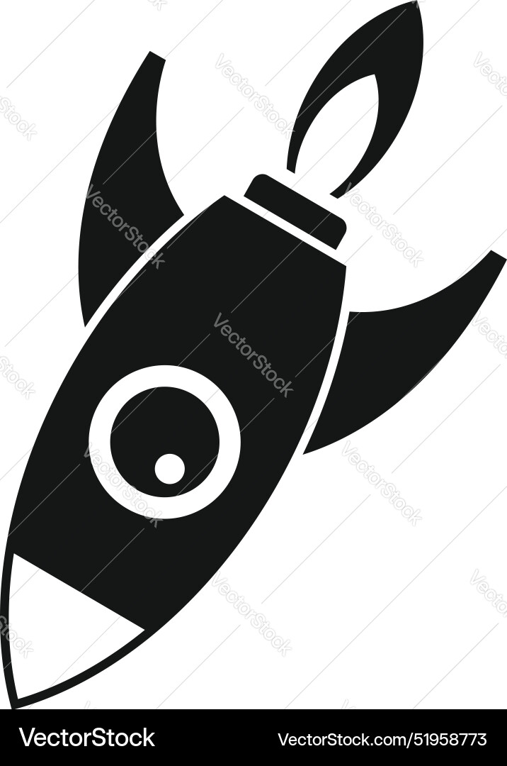Black rocket flying up with fire burning icon Vector Image
