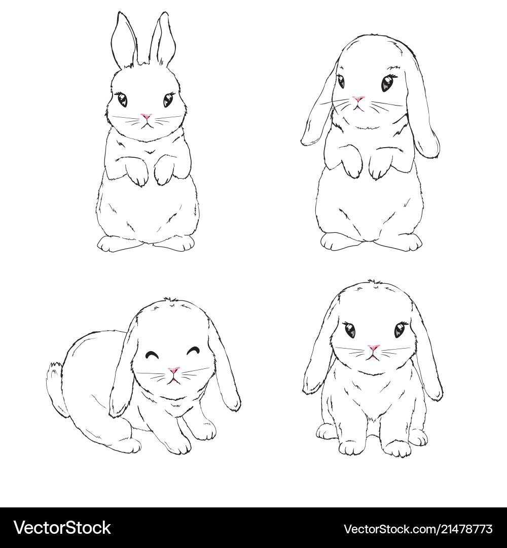 Bunny rabbit easter symbols cart set hand drawn Vector Image