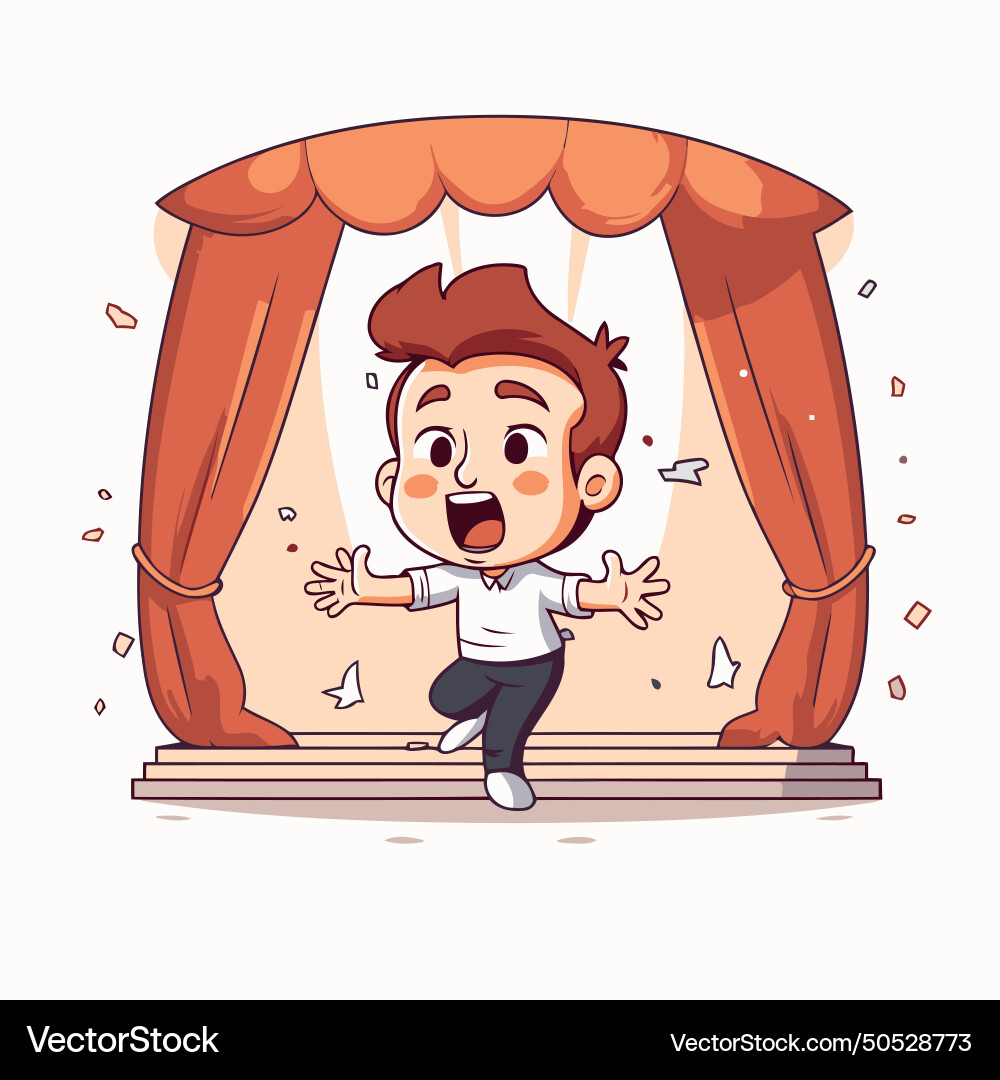 Cute boy playing on stage in cartoon style Vector Image