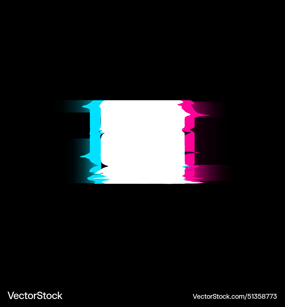 Glowing white square with glitch blue and pink Vector Image
