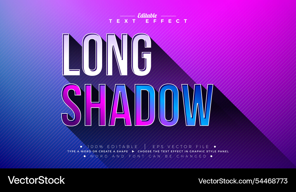 Long shadow 3d text effect design editable Vector Image