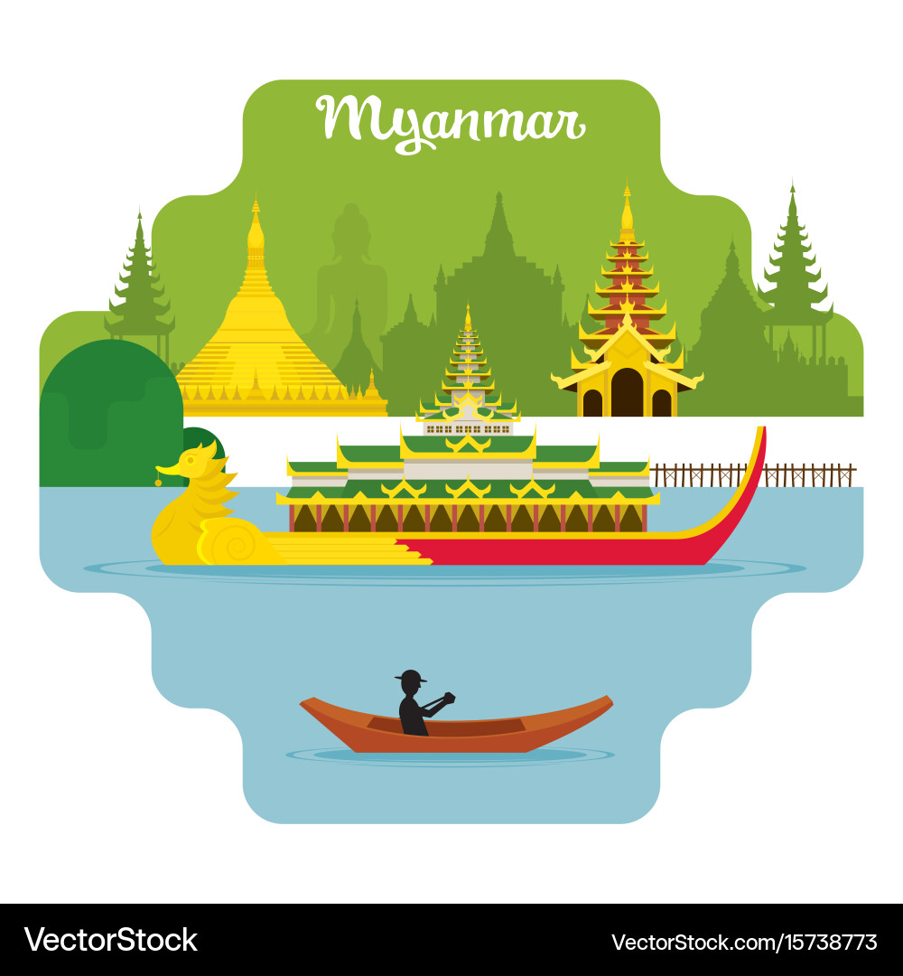Myanmar travel and attraction landmarks Royalty Free Vector