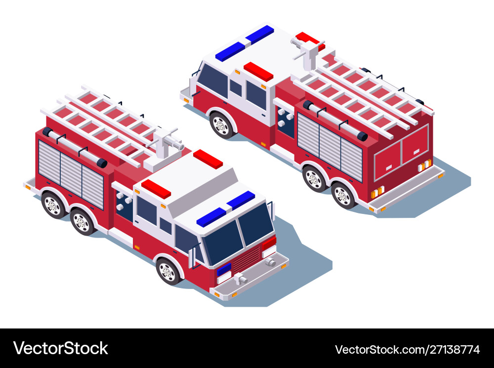 3d isometric fire truck for extinguishing Vector Image