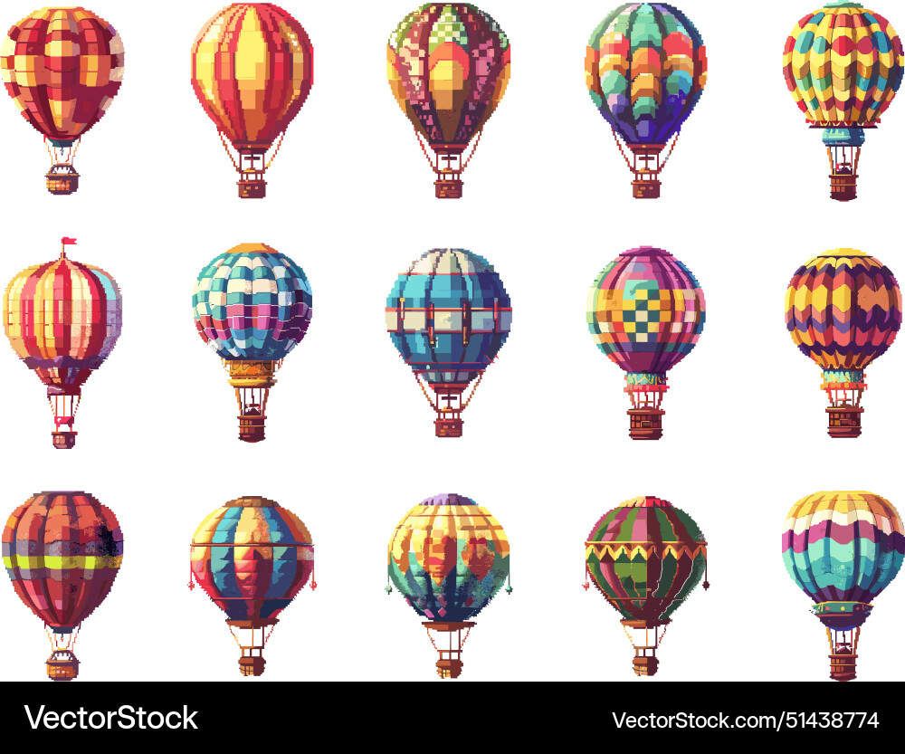 Balloon pixel art set hot air aviation Royalty Free Vector
