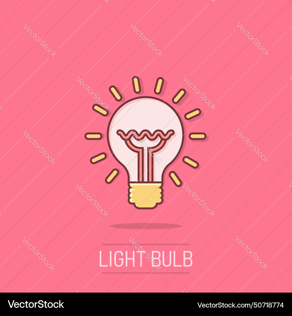 Light bulb icon in comic style lamp cartoon Vector Image