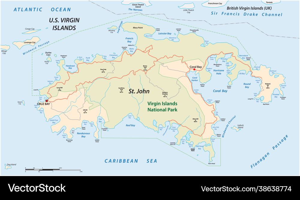 Map saint john us virgin islands Royalty Free Vector Image