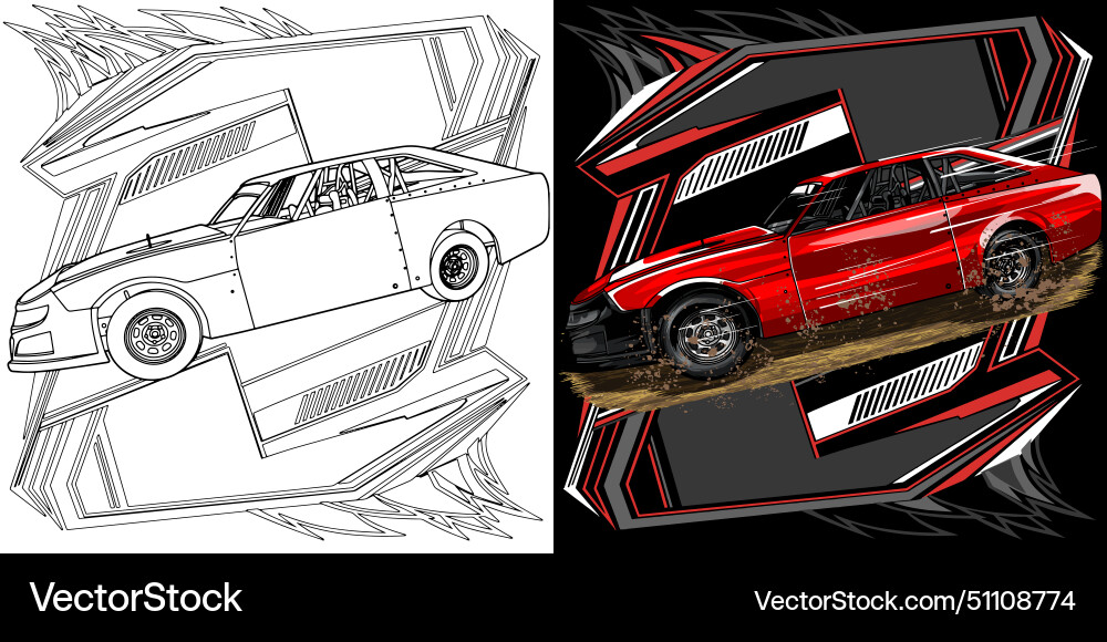 Red drag racing car with grey strip Royalty Free Vector