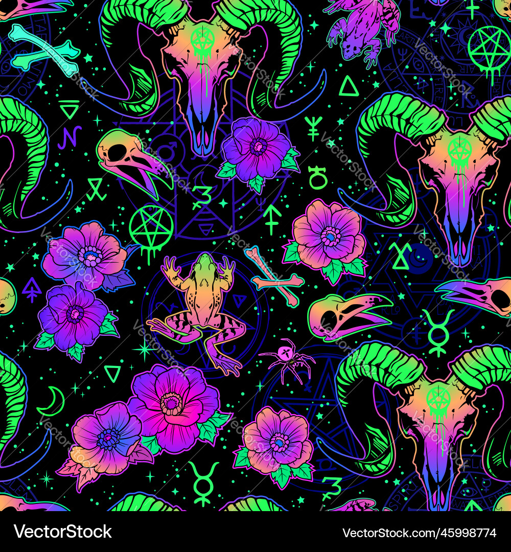 Seamless pattern magic symbols and animal skulls Vector Image