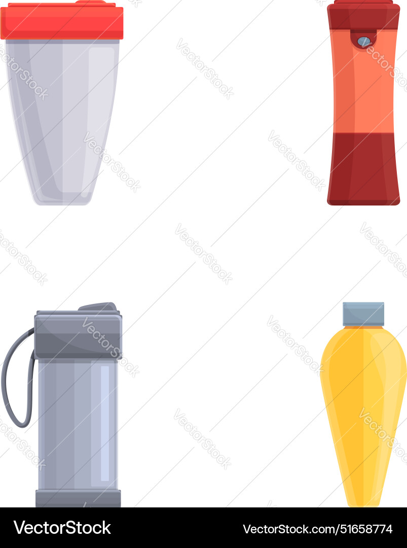 Thermal mug icons set cartoon various Royalty Free Vector