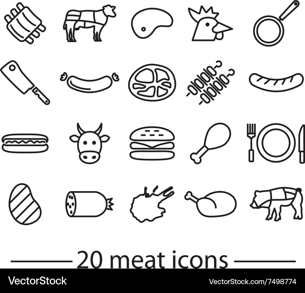 Twenty line meat icons Royalty Free Vector Image