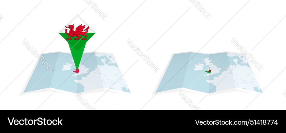 Two versions of an wales folded map one with a Vector Image