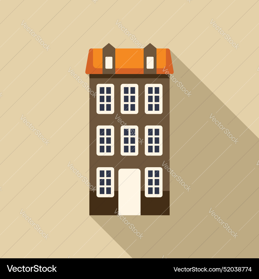Urban residential building facade with long shadow